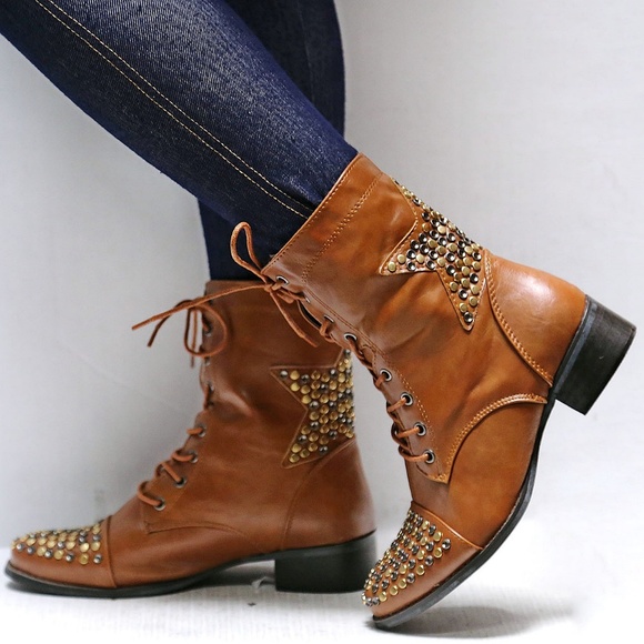 Shoes | New Metal Studded Lace Up Midcalf Combat Boots | Poshmark